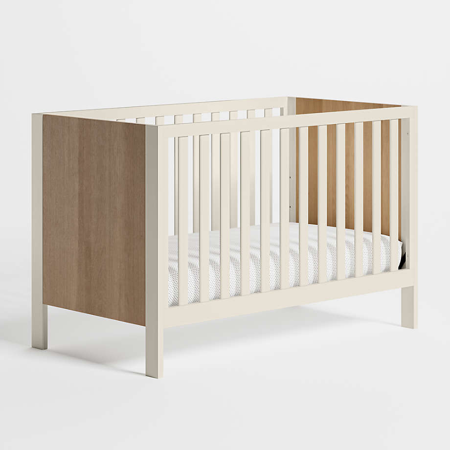 Opie Two-Tone Wood and Linen White Convertible Baby Crib | Crate & Kids