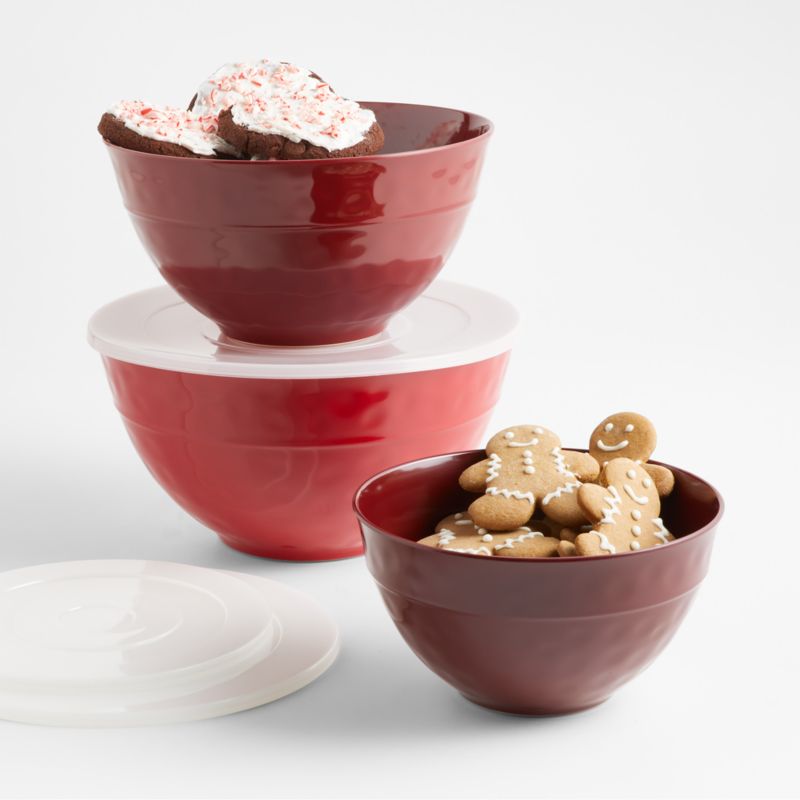 Orabel Red Melamine Bowls with Lids, Set of 3 + Reviews | Crate & Barrel
