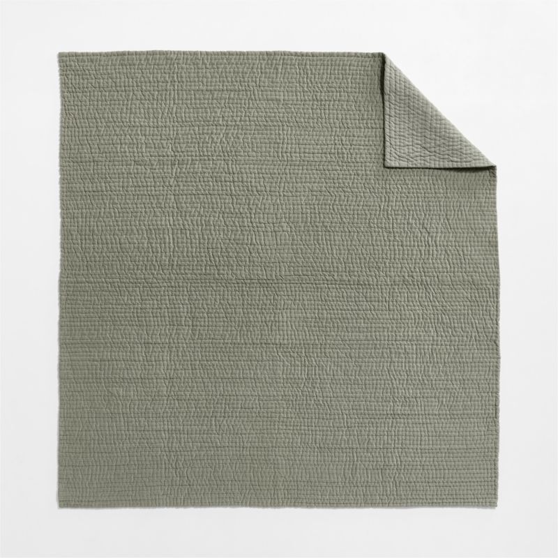 Organic Cotton Corduroy Shadow Sage Green King Quilt | Crate & Barrel