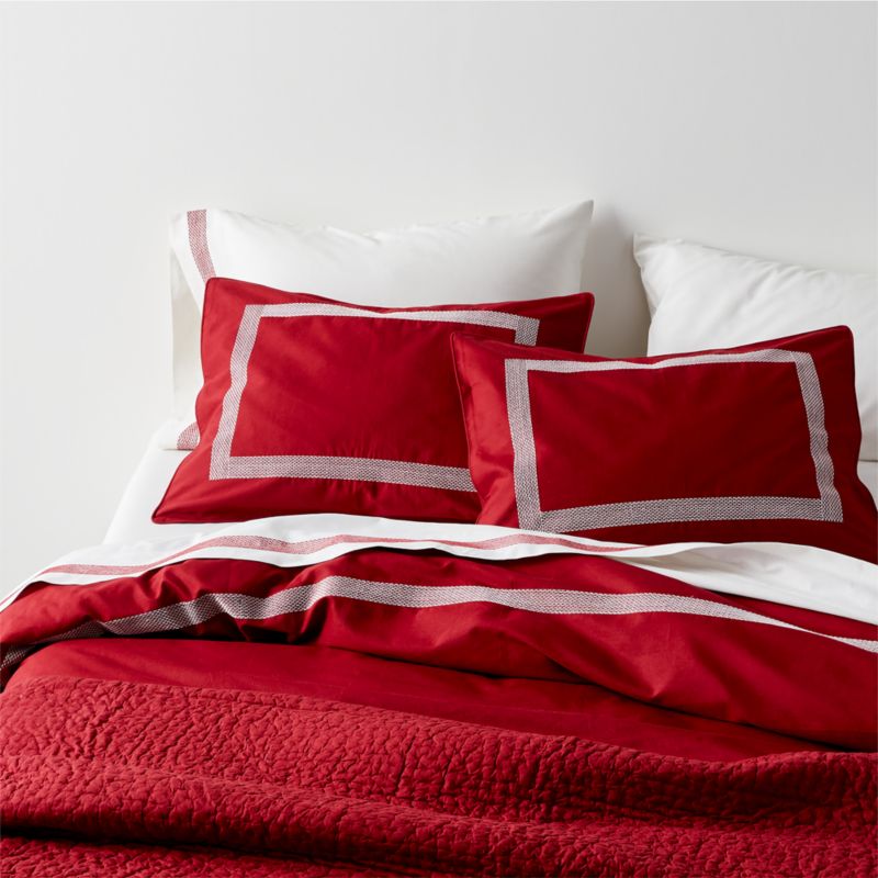 Hotel Organic Cotton Linen Red Duvet Covers | Crate & Barrel
