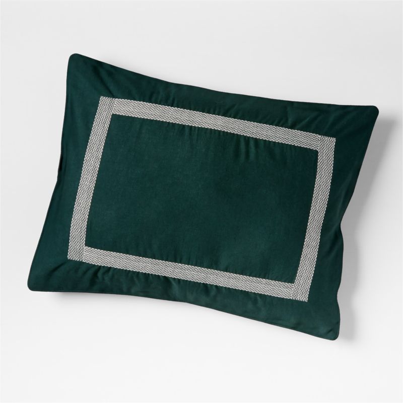 Hotel Organic Cotton Linen Embroidered Spruce Green Shams | Crate & Barrel