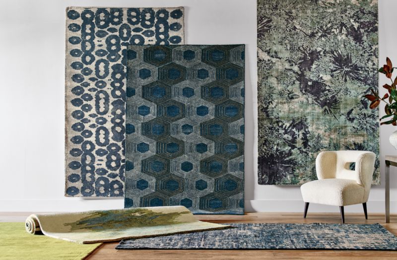 Birch Cyan Wool-Blend Abstract Rug Swatch + Reviews | Crate & Barrel