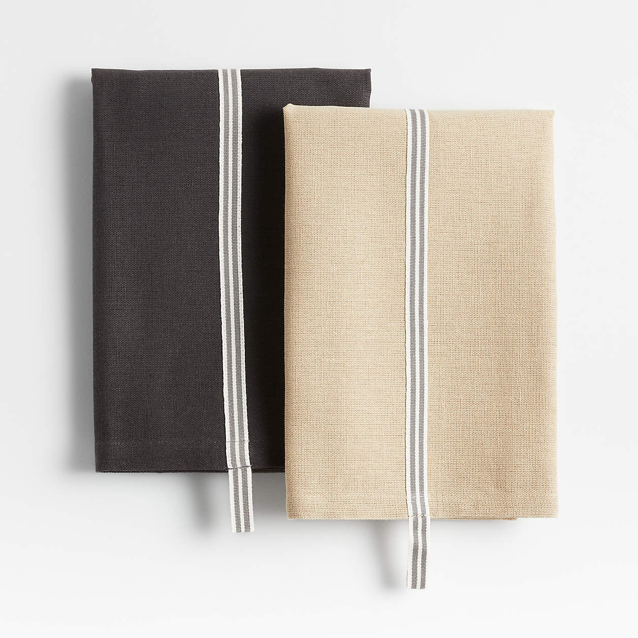 Oslo Natural & Grey Cotton Dish Towels, Set of 2 + Reviews | Crate & Barrel
