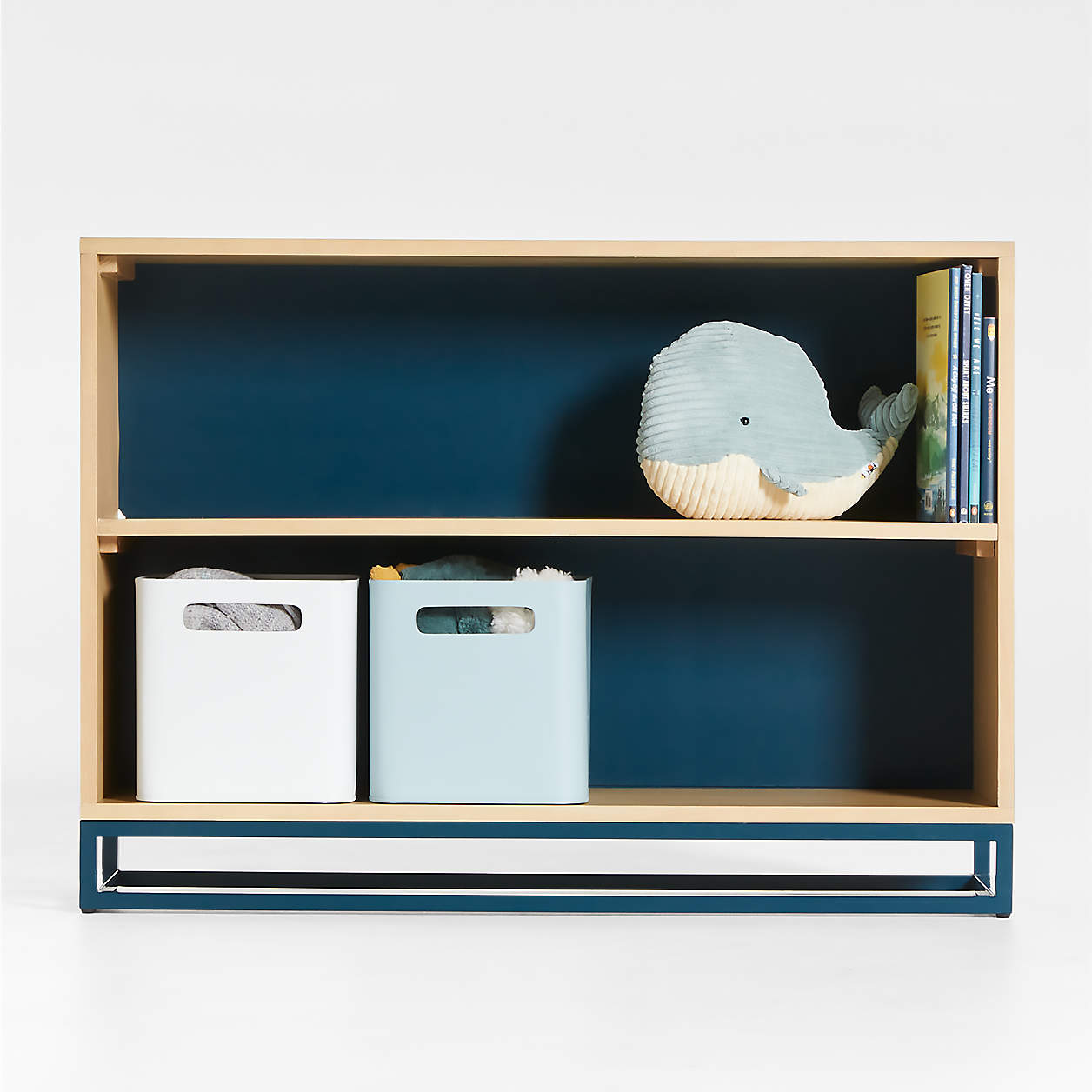 Outline Blue Metal and Wood 2-Shelf Kids Bookcase | Crate & Kids