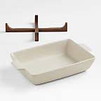 Oven-to-Table Rectangular Baking Dish with Dark Wood Trivet + Reviews | Crate & Barrel