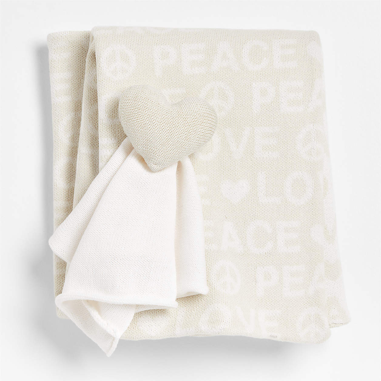 Peace and Love Cream Baby Lovey and Stroller Blanket Set | Crate & Kids