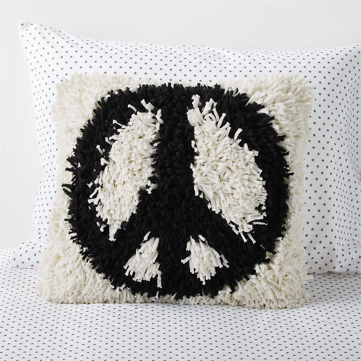 Black and White Peace Sign Kids Shaggy Throw Pillow | Crate & Kids