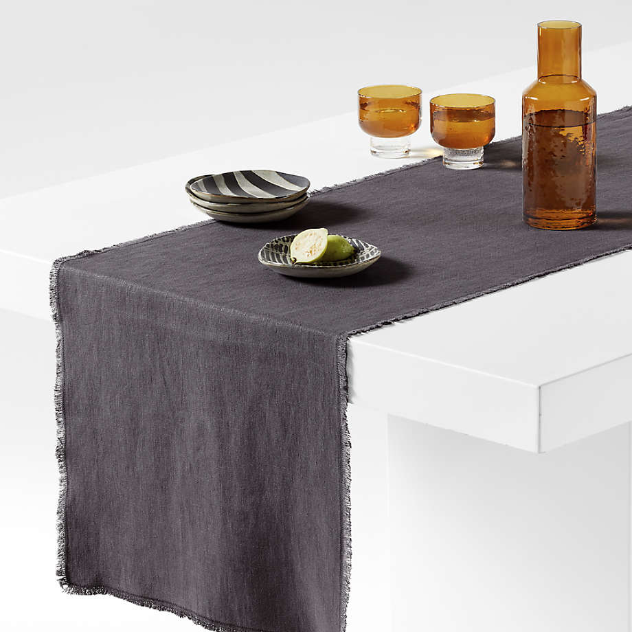 Pepa 120" Grey Fringe Table Runner by Eric Adjepong | Crate & Barrel