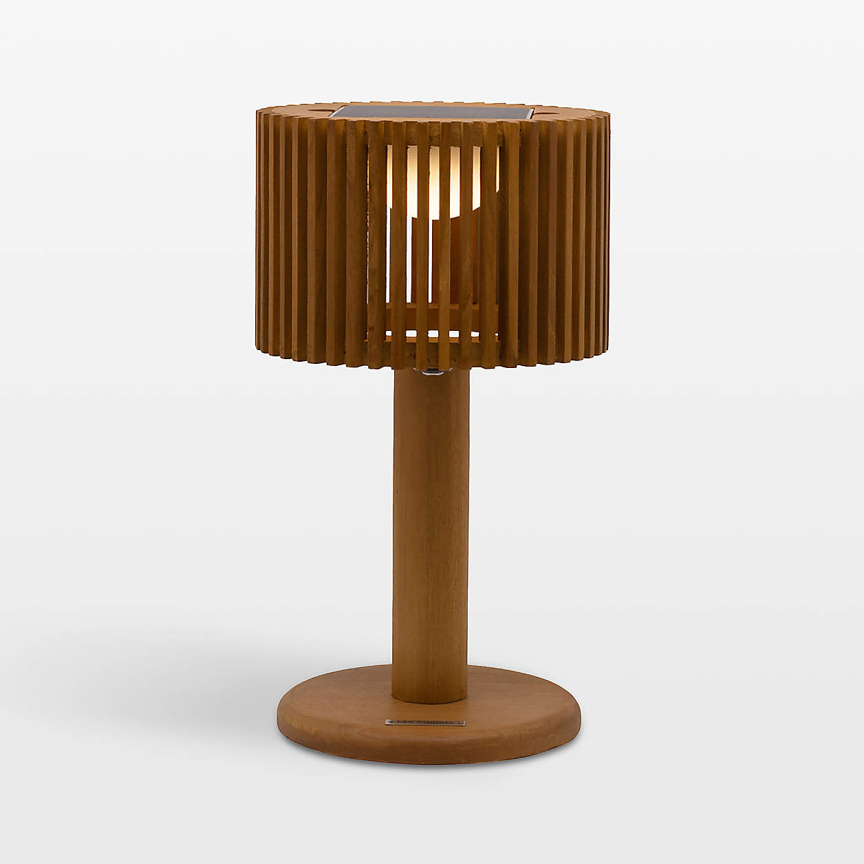 Pixy Natural Teak LED Solar Outdoor Table Lamp | Crate & Barrel