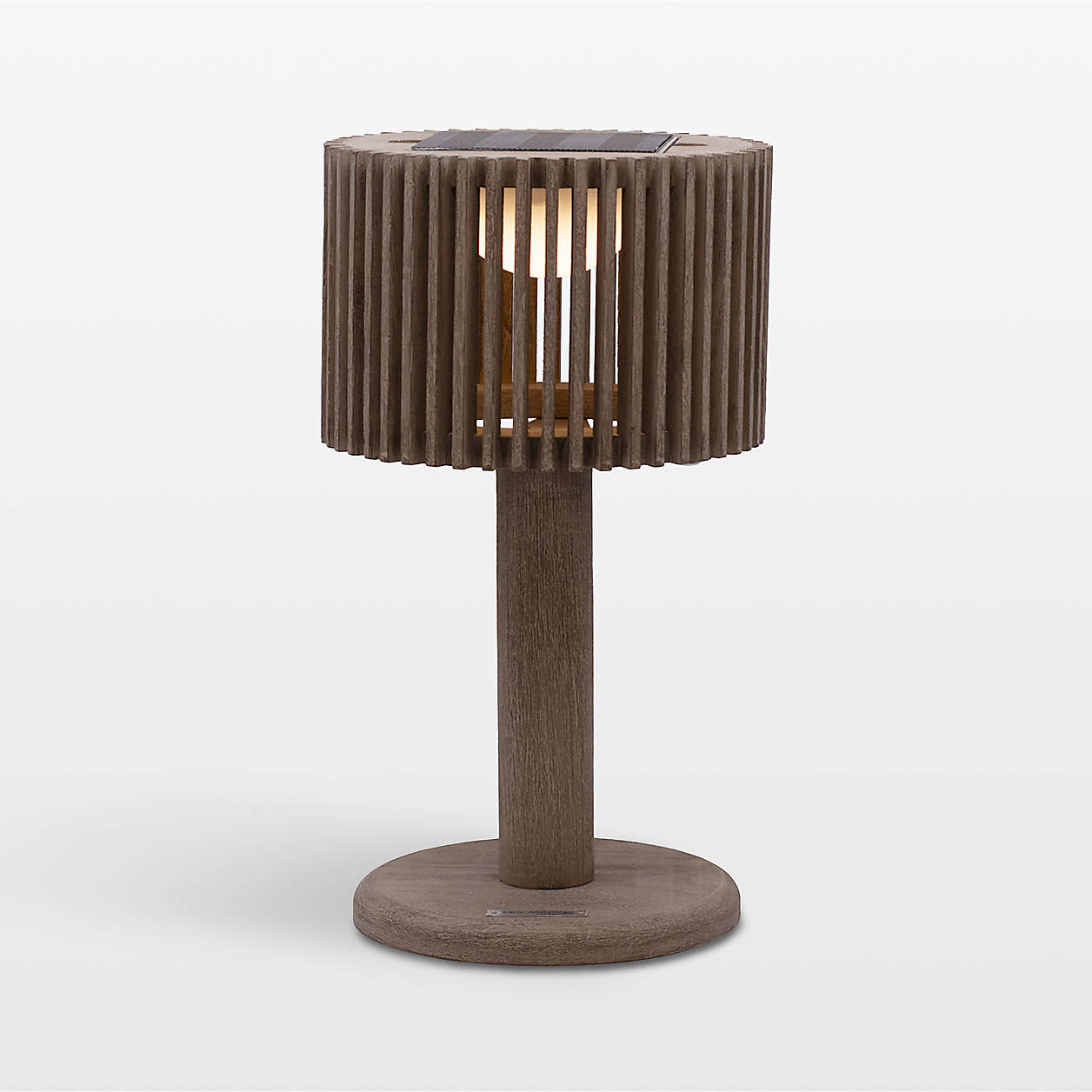 Pixy Weathered Teak LED Solar Outdoor Table Lamp | Crate & Barrel