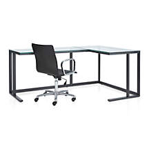 Pilsen Graphite Corner Desk with Glass Top + Reviews | Crate & Barrel