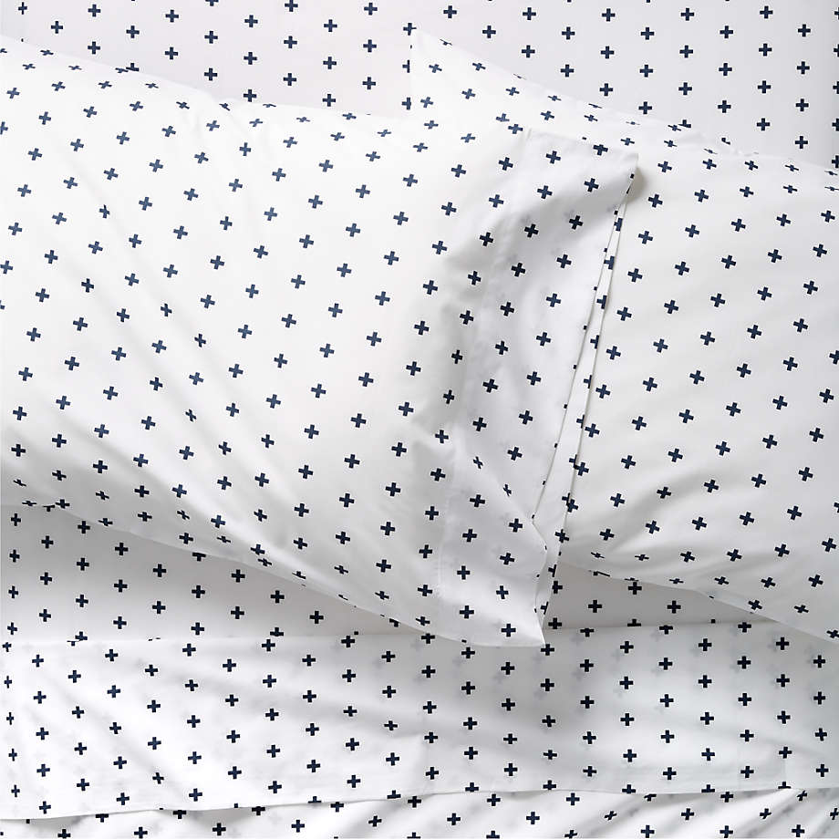 Modern Organic Indigo Plus Sign Kids Sheet Set | Crate & Kids | Crate ...