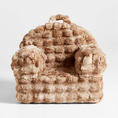 Large Light Brown Leopard Print Faux Fur Kids Lounge Nod Chair ...