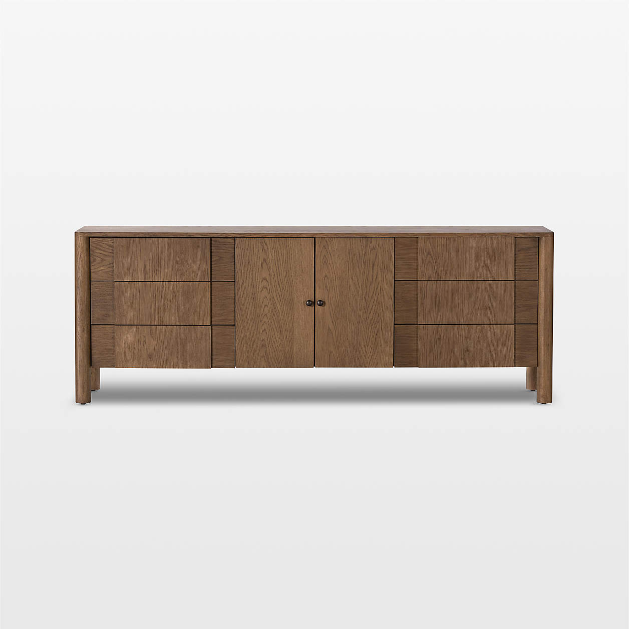 Pollard 78" Tan Oak Wood Storage Media Console | Crate & Barrel