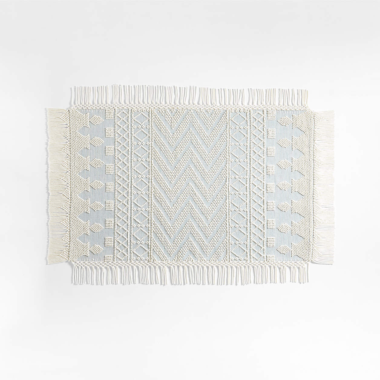 Pompom Blue Geometric Kids Rug with Fringe 5x8 + Reviews | Crate & Kids