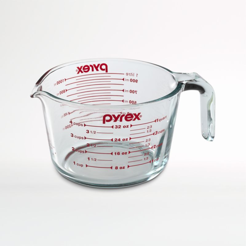 Pyrex 4-Cup Glass Measuring Cup with Red Lettering | Crate & Barrel
