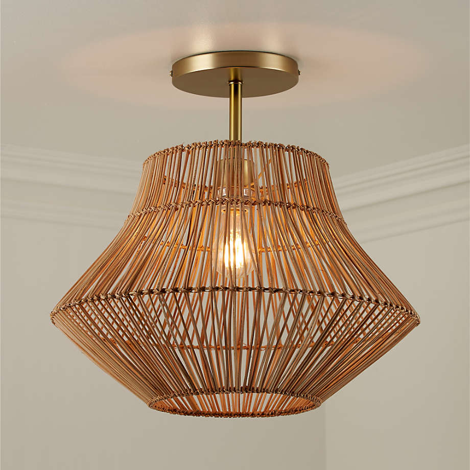 Basket-Style Woven Rattan 19" Kids Flush Mount Ceiling Light Chandelier ...