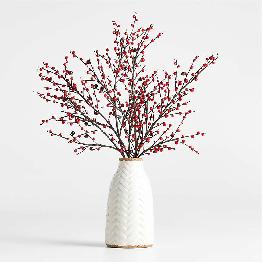 Faux Red Berry Stems in Medium Adra White Vase + Reviews | Crate & Barrel