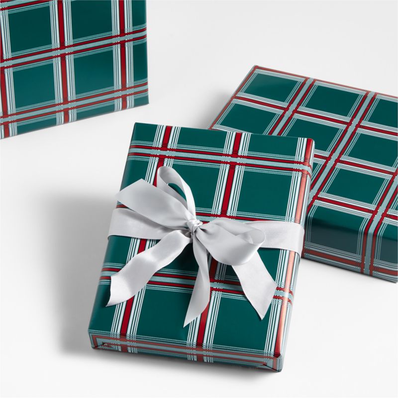 Red and Green Holiday Plaid Christmas Gift Wrap | Crate & Barrel