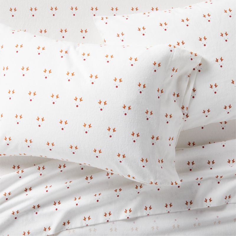 Kids Organic Flannel Reindeer Christmas Pillowcase | Crate & Kids