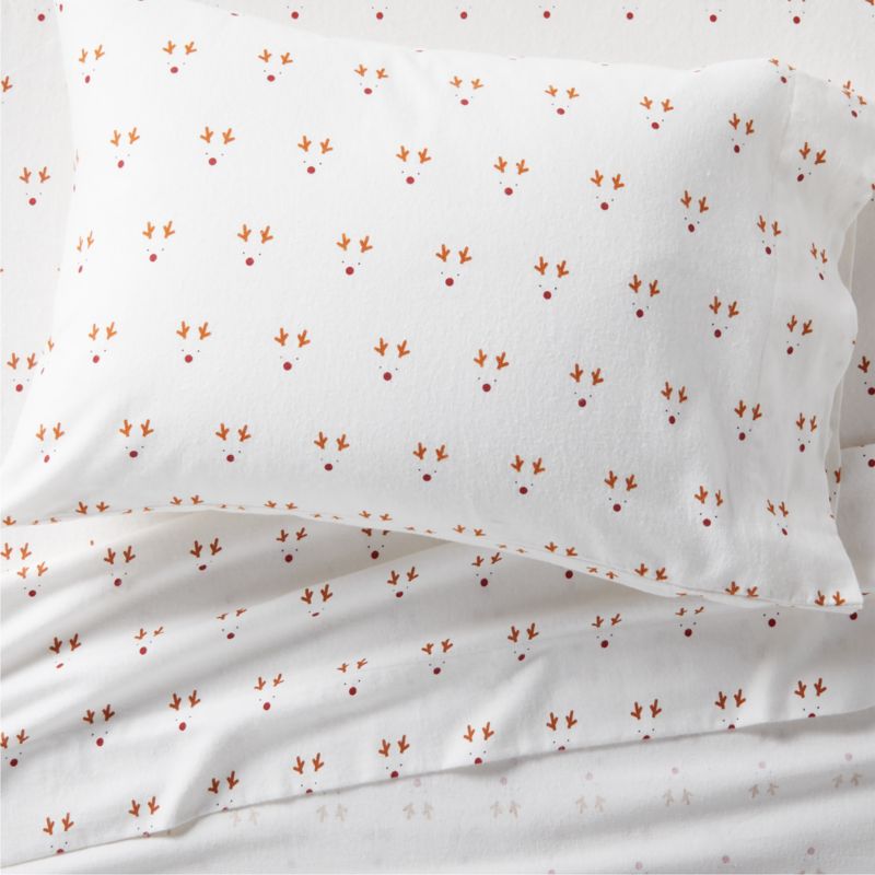 Kids Organic Flannel Reindeer Christmas Pillowcase | Crate & Kids