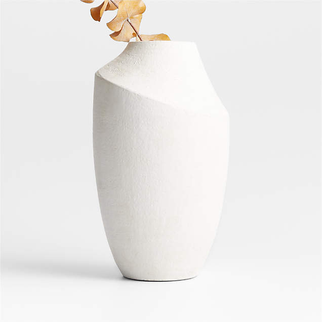 Villa White Grid Ceramic Vase 15" + Reviews | Crate & Barrel