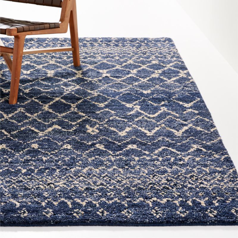 Rias Morrocan Blue Wool Hand Knotted Rug 5'x8' | Crate and Barrel