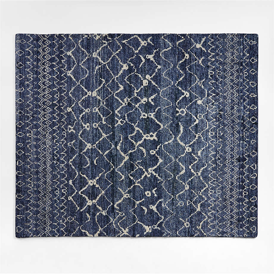 Rias Morrocan Blue Wool Hand Knotted Rug 8'x10' | Crate and Barrel