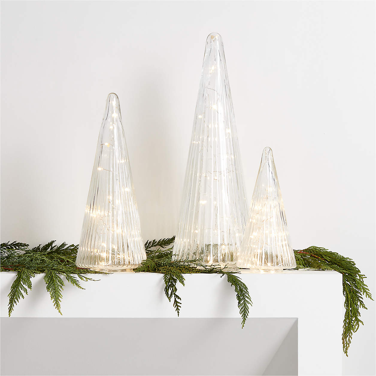 Ribbed Clear Glass Christmas Trees, Set of 3 + Reviews | Crate & Barrel
