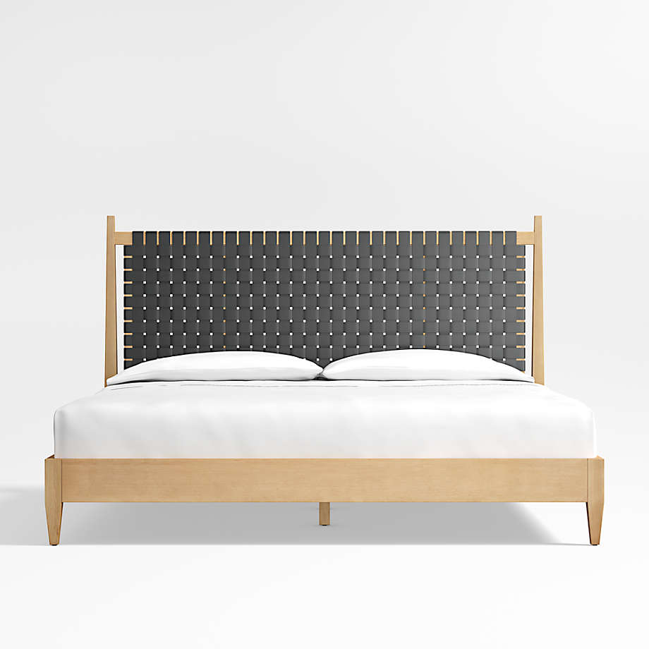 Rio Black Leather and Wood King Bed Frame + Reviews | Crate & Barrel