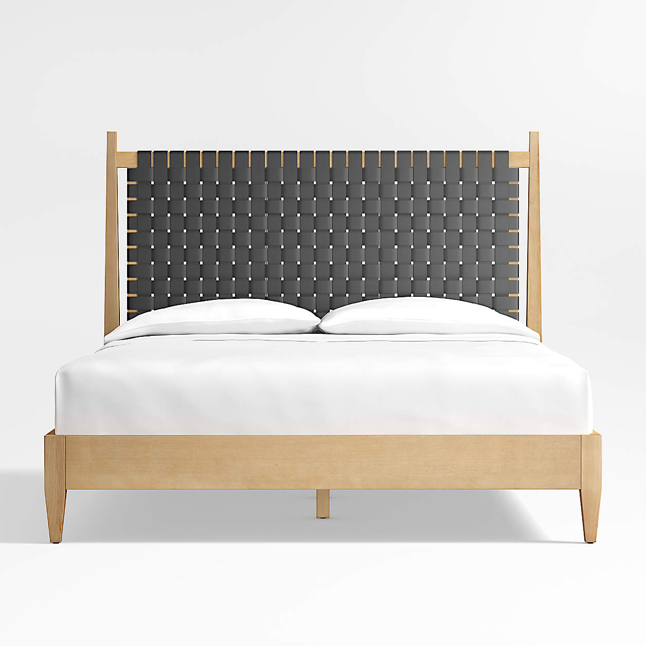 Rio Black Leather and Wood Queen Bed Frame + Reviews | Crate & Barrel