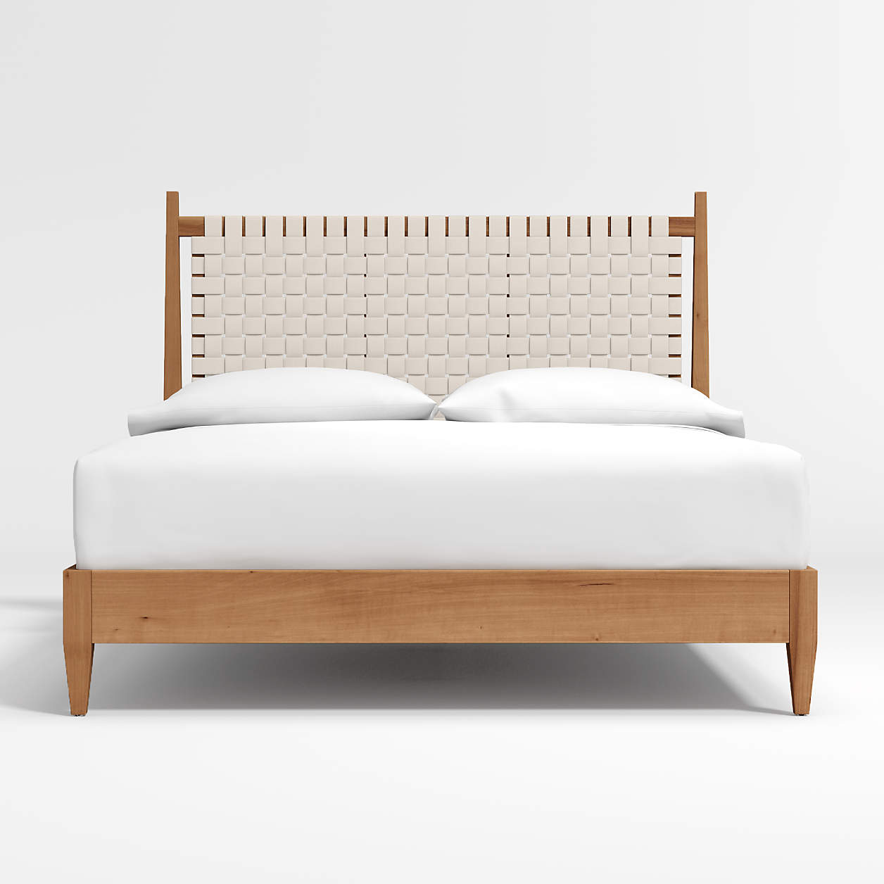 Rio White Leather and Wood Queen Bed Frame + Reviews | Crate & Barrel