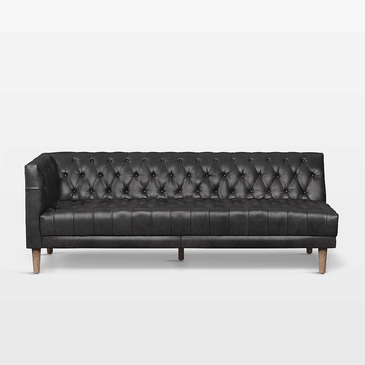 Rollins Ebony Leather Tufted Left-Arm Sofa | Crate & Barrel