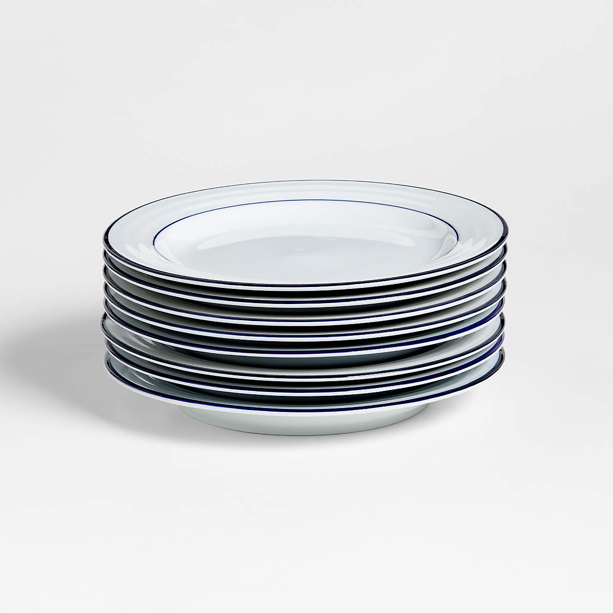 Roulette Blue Band Salad Plates, Set of 8 | Crate & Barrel