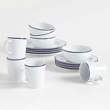 Roulette Blue Band 16-Piece Dinnerware Set + Reviews | Crate & Barrel