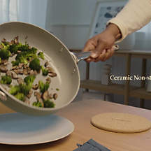 Caraway Cream Non-Stick Ceramic Saute Pan with Gold Hardware + Reviews ...