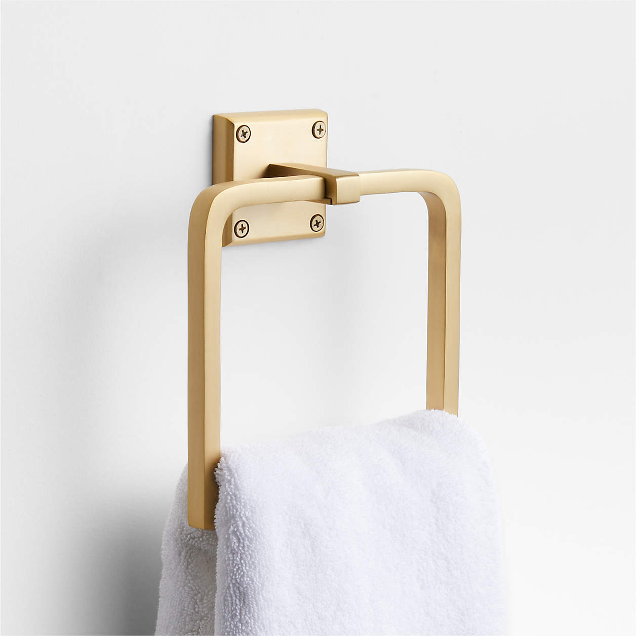 Square Edge Brushed Brass Bathroom Hand Towel Ring | Crate & Barrel