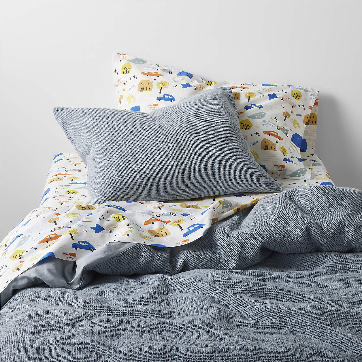 Blue Windowpane Plaid Cotton Kids Bedding Bundle Set | Crate & Kids