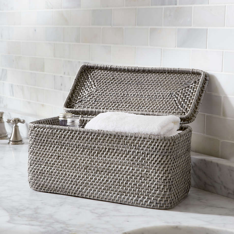 Sedona Grey Lidded Rectangular Tote + Reviews | Crate and Barrel