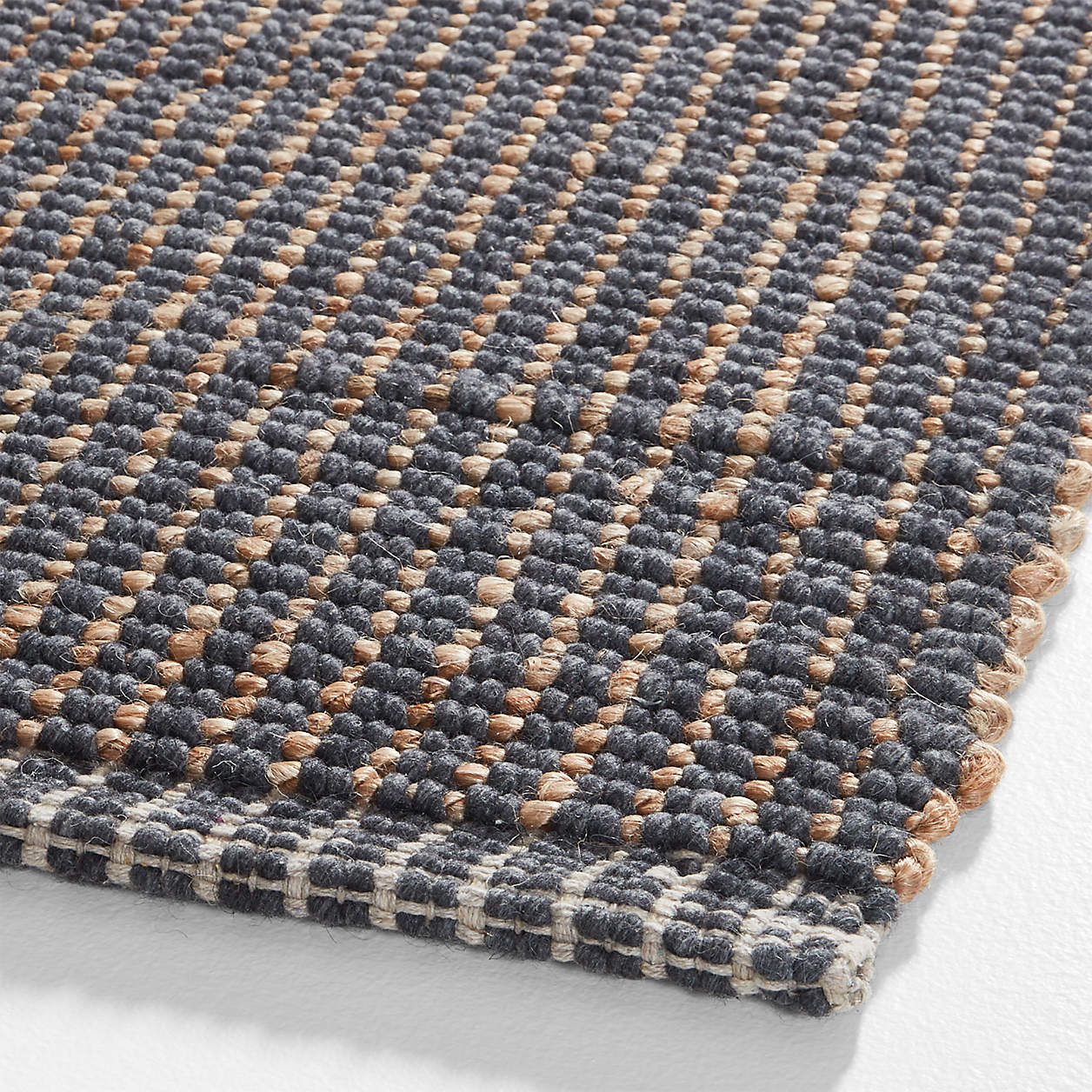 Seville Wool Jute Stripe 12"x18" Black Fabric Swatch | Crate & Barrel