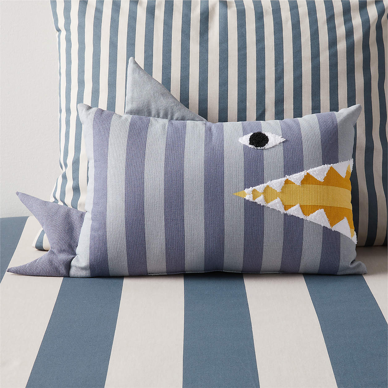 Shark Face Striped Embroidered Kids Throw Pillow | Crate & Kids