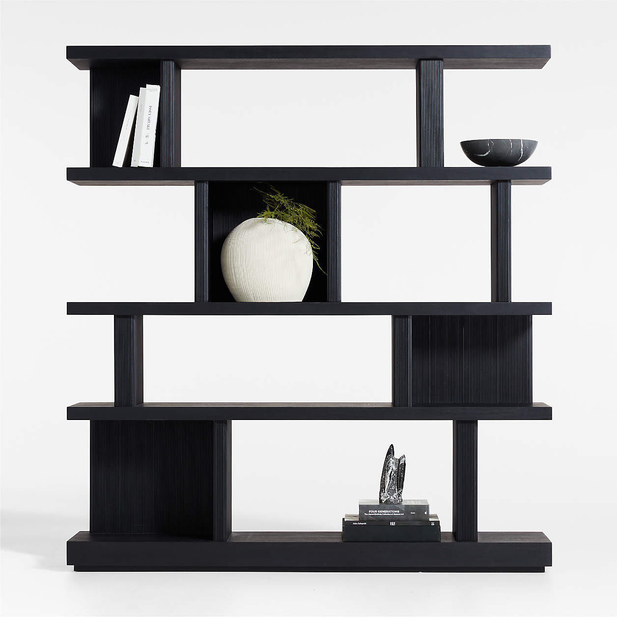 Shelter 72" Wide Charcoal Wood Open Bookcase with Shelves | Crate & Barrel
