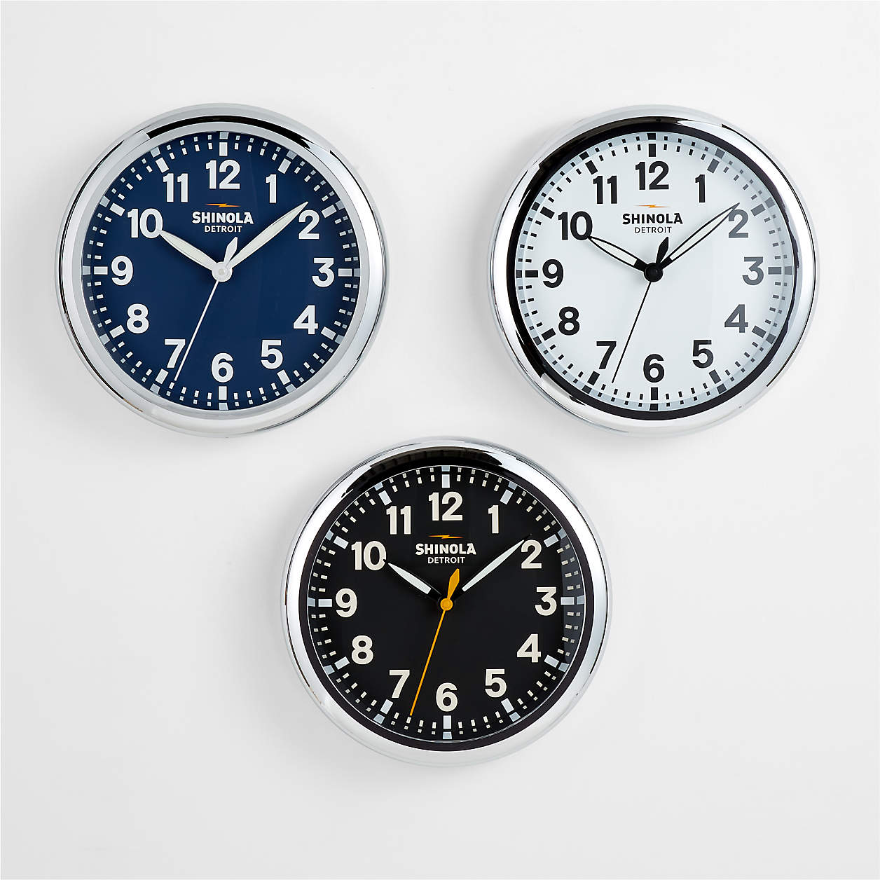Shinola Runwell Chrome Wall Clocks | Crate & Barrel