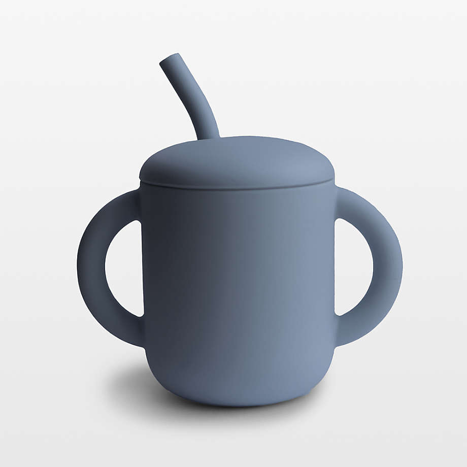 Mushie Blue Silicone Baby Training Cup with Straw | Crate & Kids