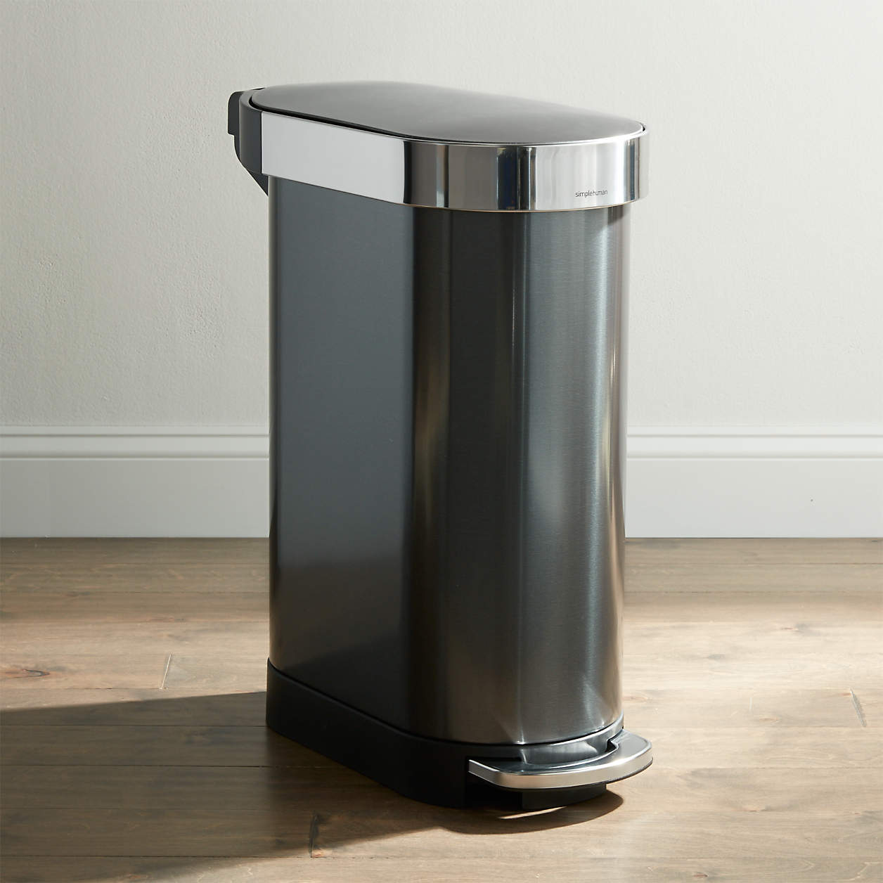 simplehuman 45-Liter Black Slim Trash Can + Reviews | Crate & Barrel
