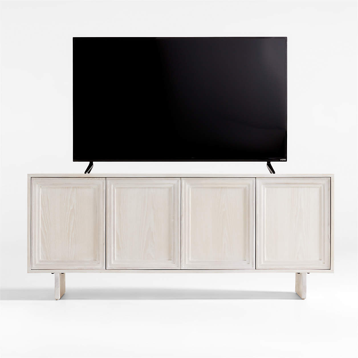 Somerset 68" Whitewashed Ash Wood Media Console/TV Stand with Storage ...