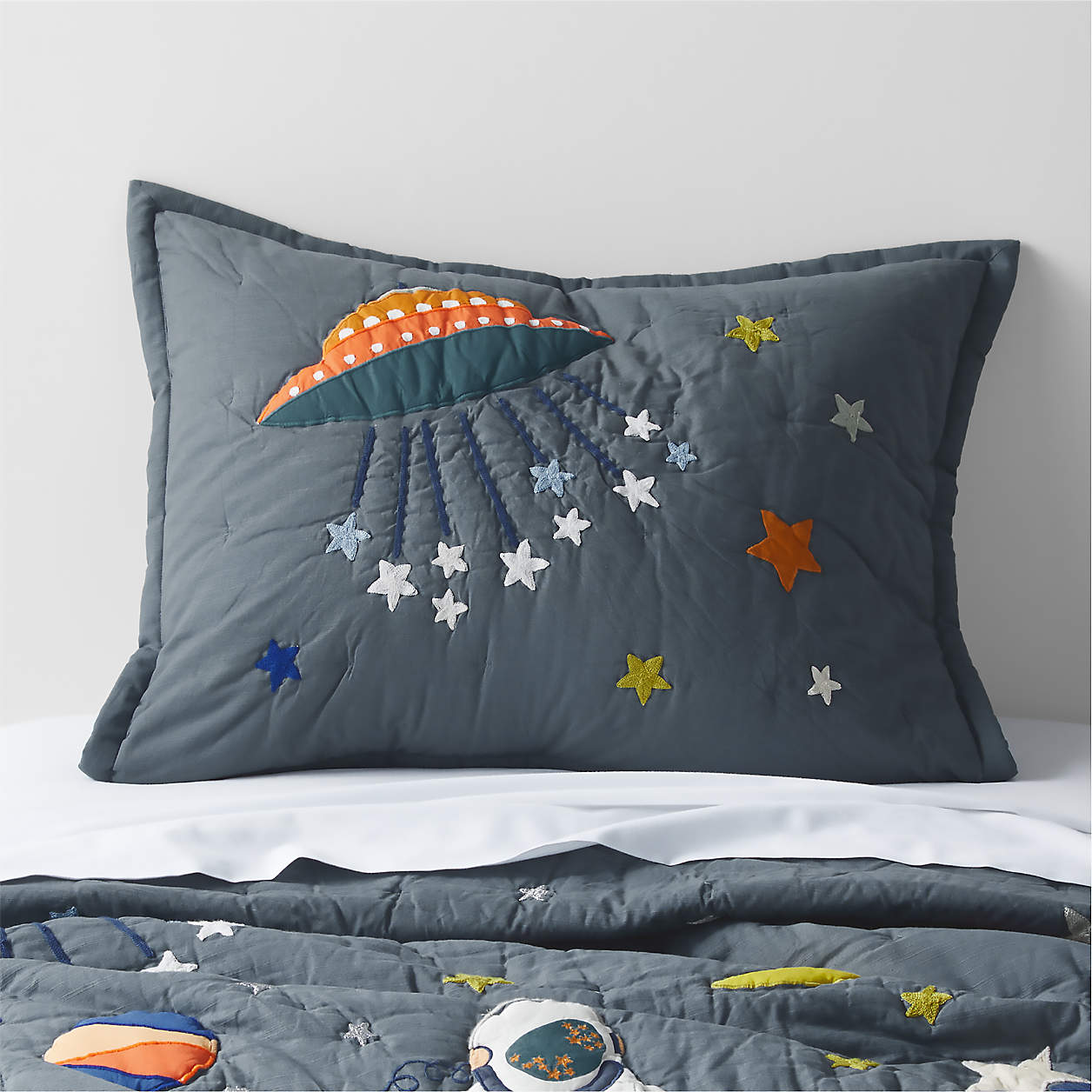 Space Party Modern Organic Blue Outer Space Kids Pillow Sham | Crate & Kids