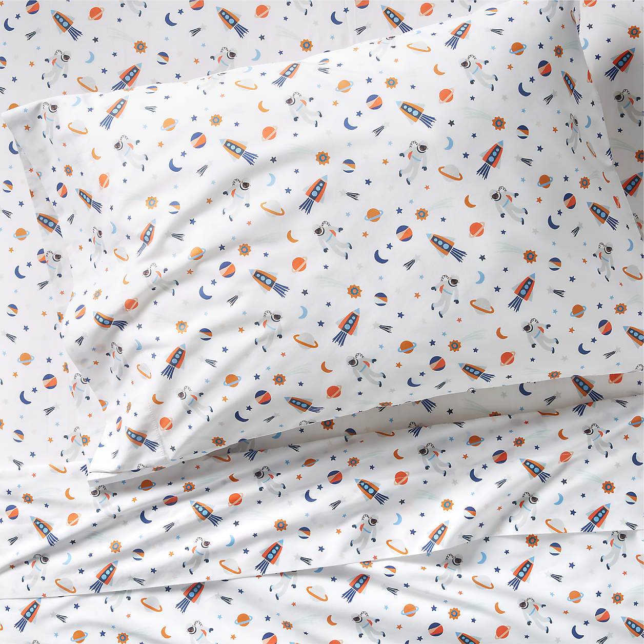 Space Party Modern Organic Twin Blue Outer Space Kids Sheet Set | Crate ...