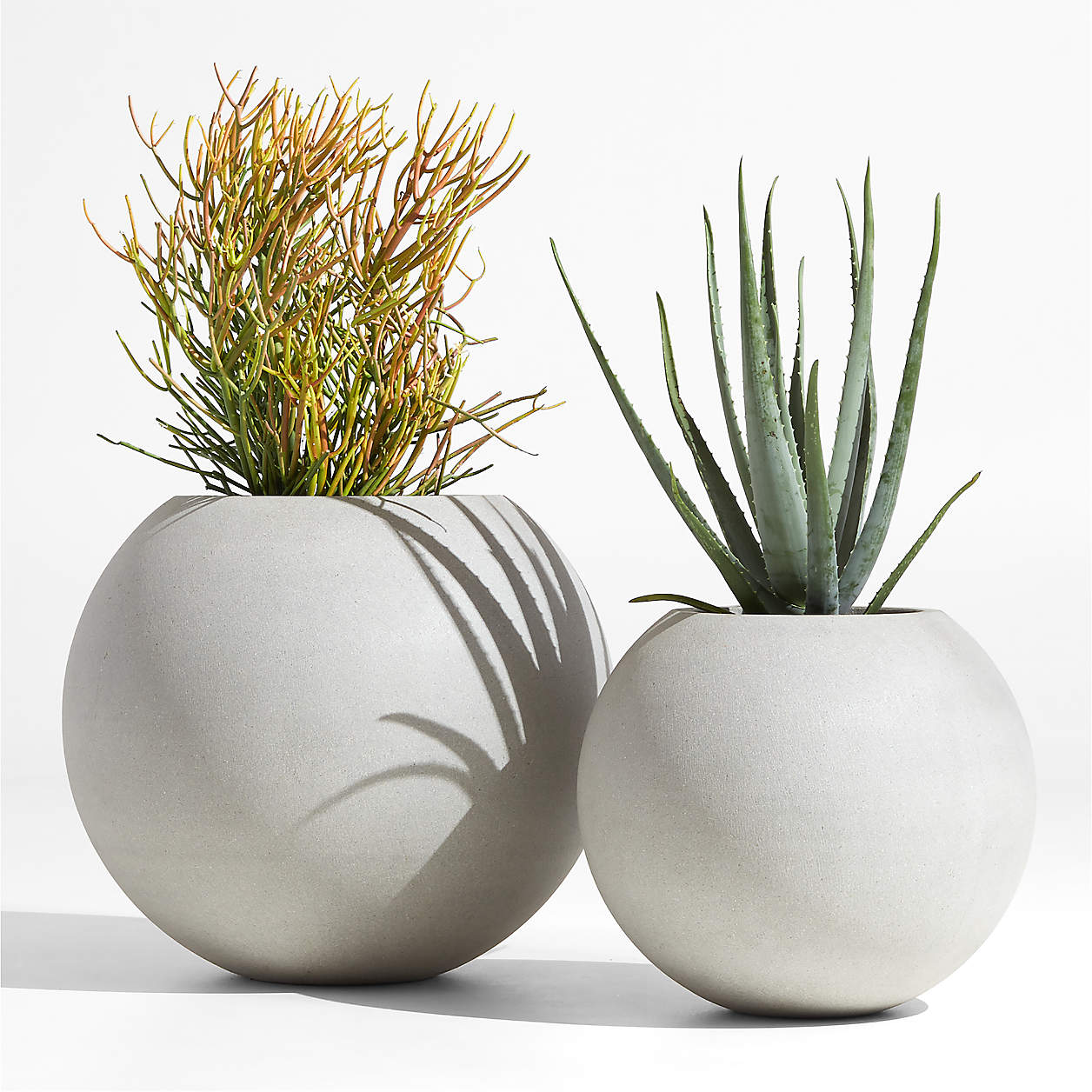 Sphere Light Gray Indoor/Outdoor Planters | Crate & Barrel