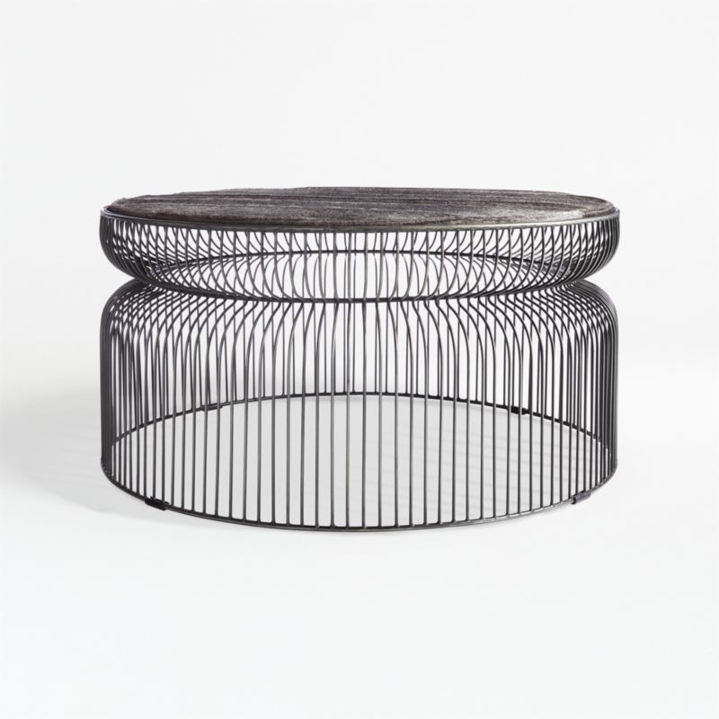 Spoke Hair On Hide Graphite Metal Coffee Table | Crate & Barrel
